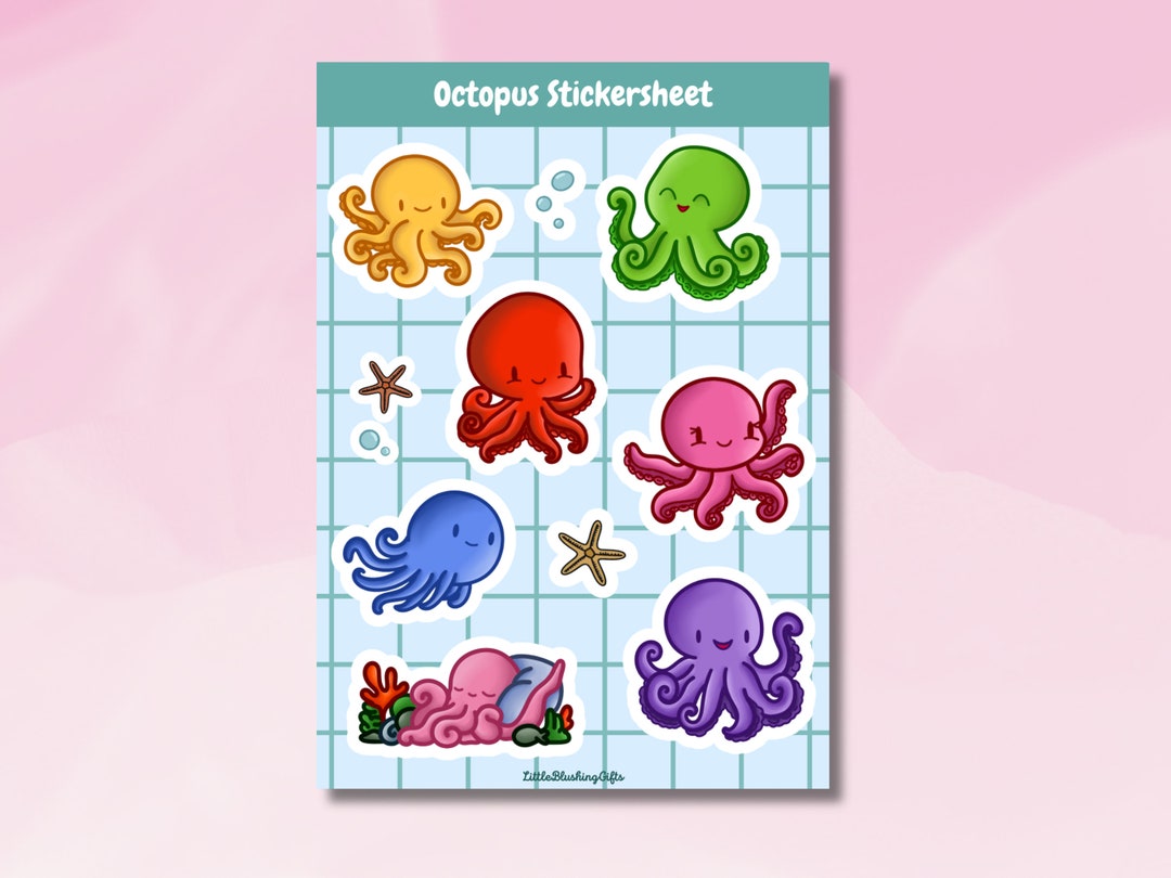 Cute and Colorful Octopus Stickersheet, A5 Stickersheet, Colorful Sea ...
