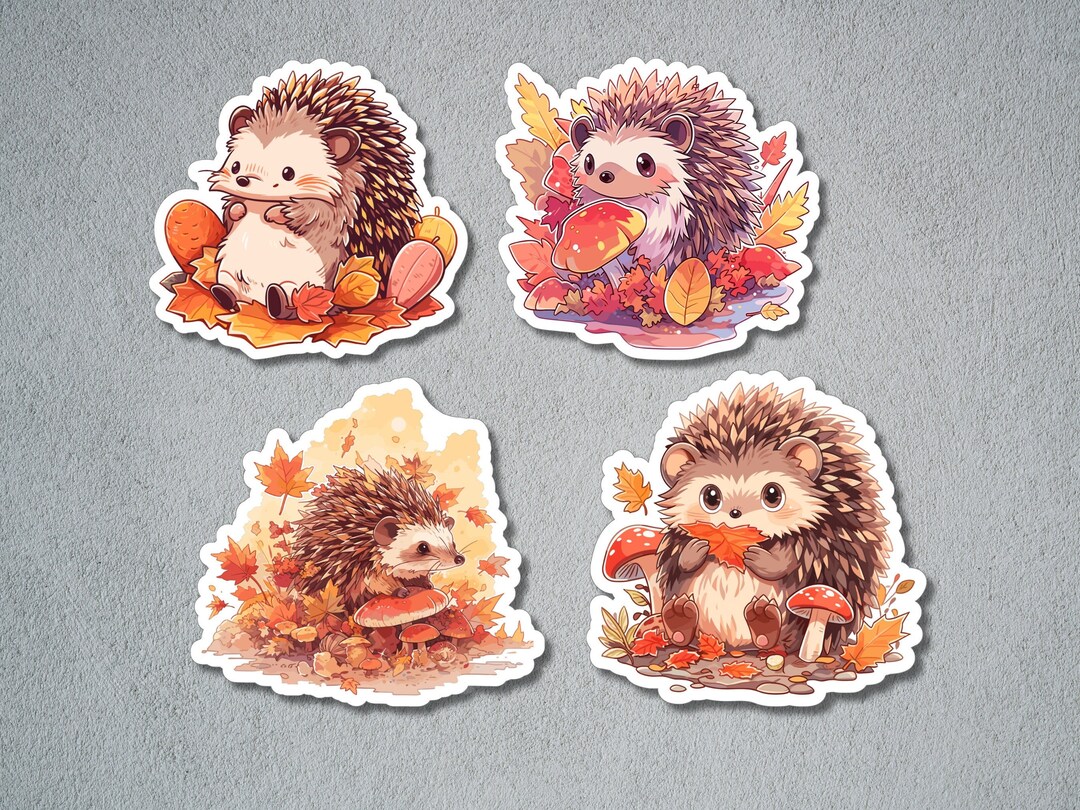Autumn Hedgehog Sticker, Fall Sticker, Autumn Leaf Hedgehog, Hedgehog ...