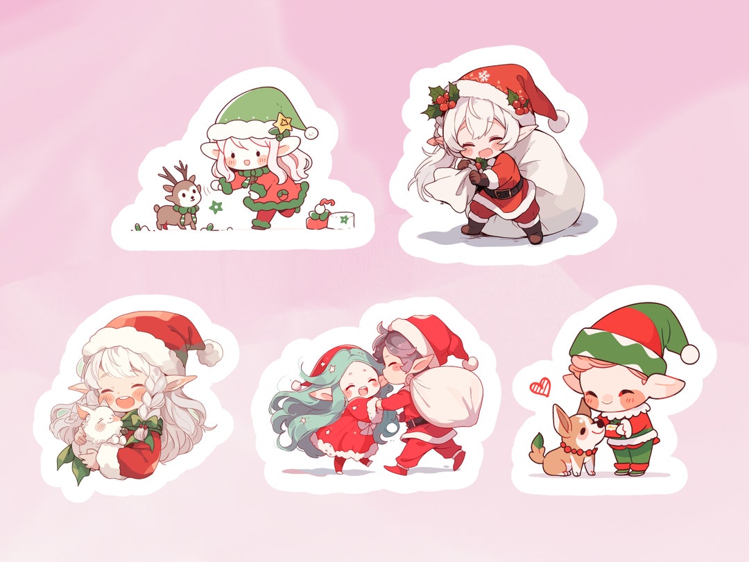 Cute Christmas Elf Sticker Set, Christmas Elves Helping Santa ...
