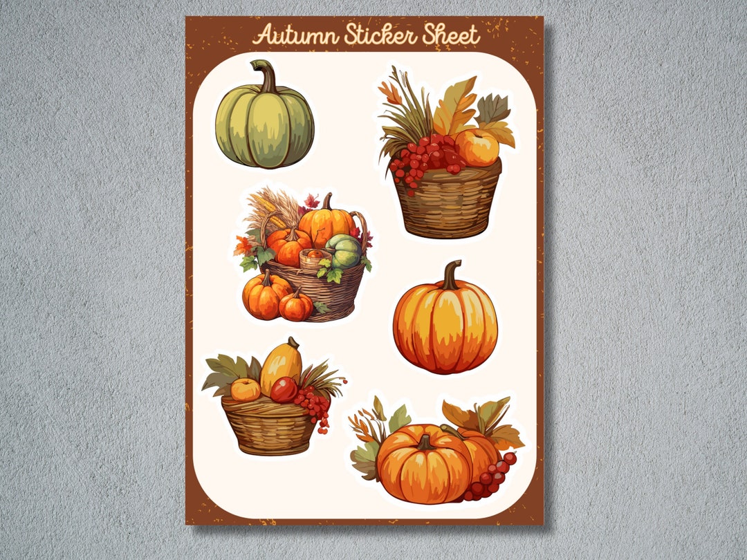 Autumn Sticker Sheet, Cozy Autumn Day, Pumpkin and Fall Fruits Sticker ...