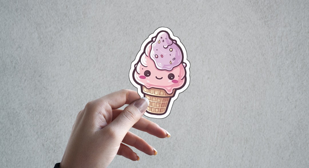 Cute Icecream Glossy Sticker, Food Sticker, Cute Gift for Friends ...