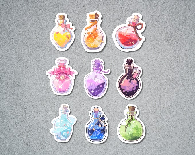 Cat Potion Bottle Stickers, Love Potion Sticker, Lucky Potion Sticker ...