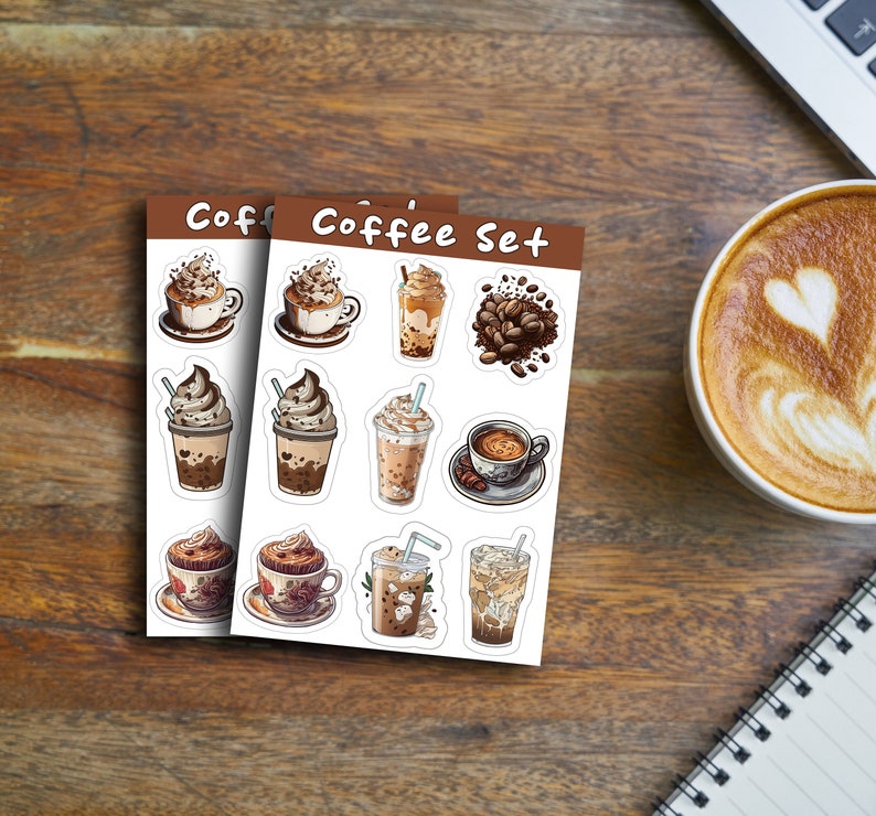 Sticker Sheet Coffee Set Glossy Sticker Journaling Supply - Etsy