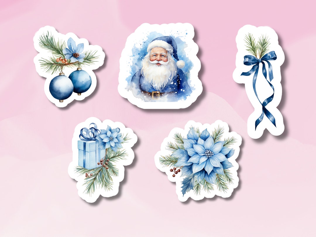 Blue Christmas Set, Blue Sticker Set, Cute Blue Santa Claus, Christmas ...