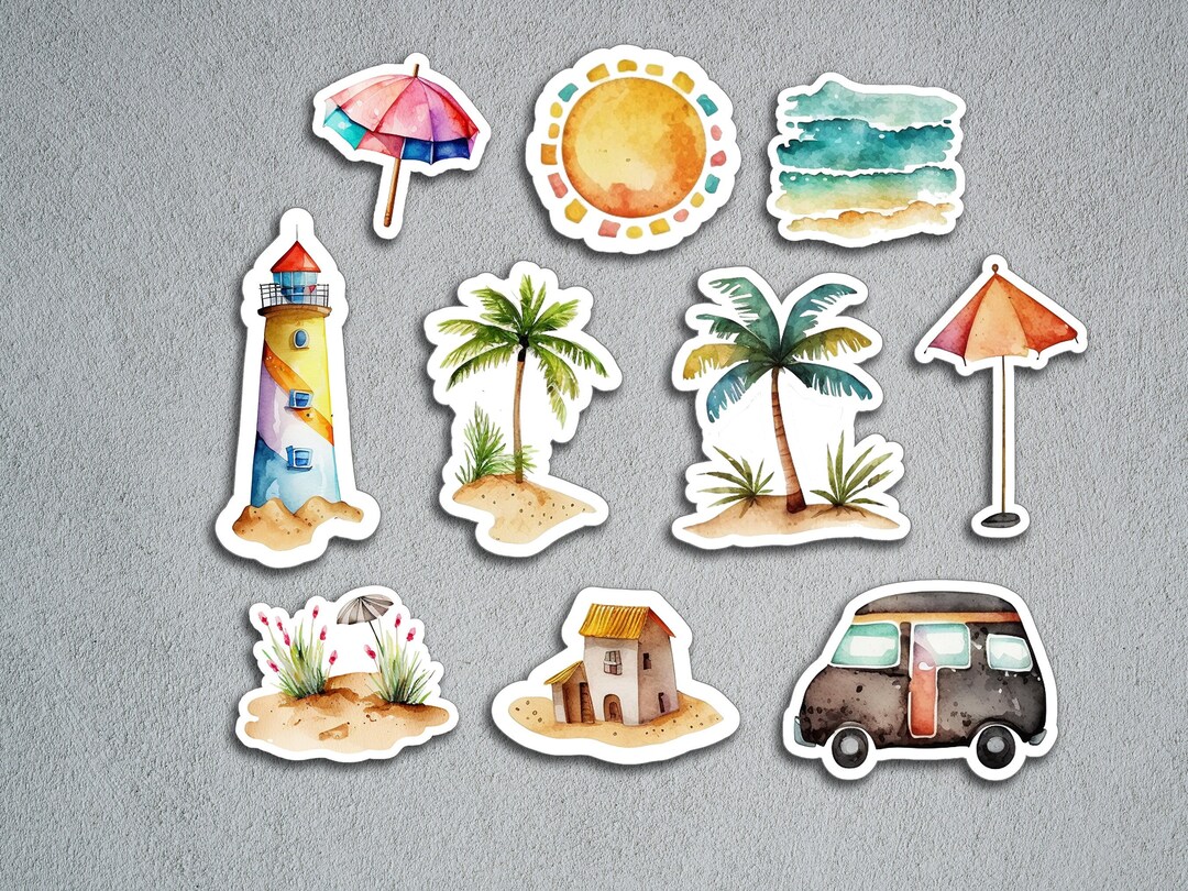 Tropical Summer Sticker Set - Bright and Colorful Die-cut Stickers in ...