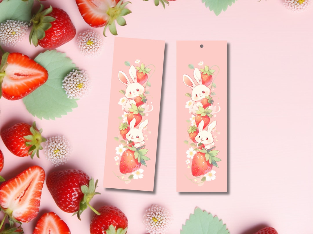 Cute Bookmark, Strawberry Bunny Bookmark, Bookworm Bookmark, Kawaii ...