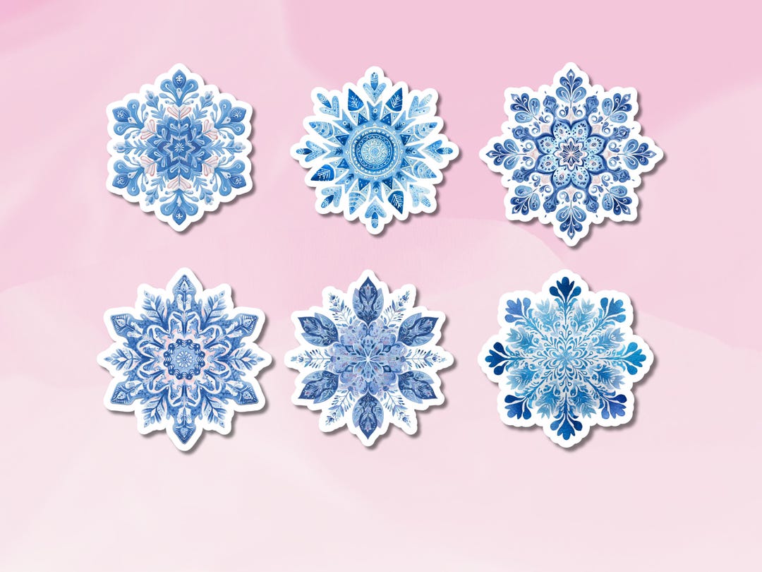 Blue Snowflakes Sticker Pack: 6 Die-cut Snowflake Stickers, Blue ...