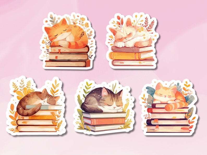 Cute Cats on Books Sticker, Cat Sticker, Bookish Sticker, Cats on ...