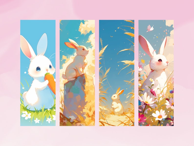 Cute Bunny Bookmark, Bunny in a Forest Bookmark, Bunny With a Carrot ...