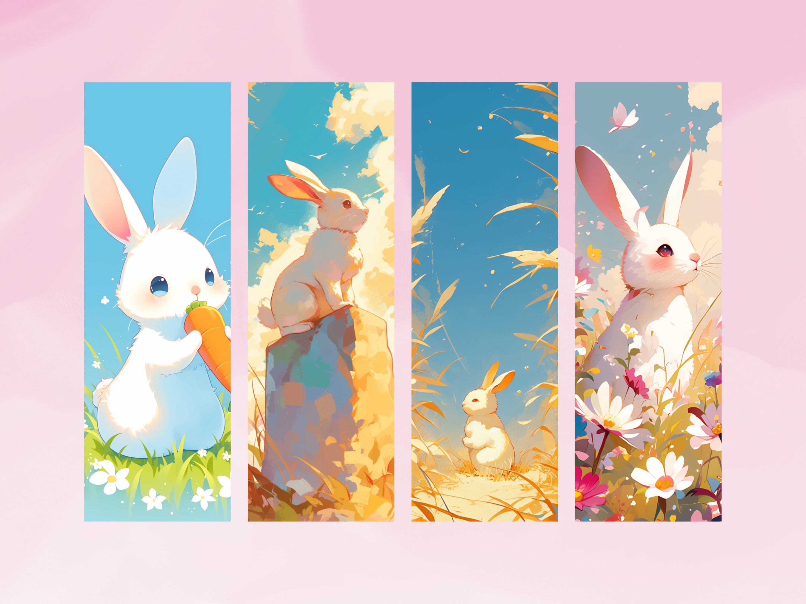 Cute Bunny Bookmark, Bunny in a Forest Bookmark, Bunny With a Carrot ...