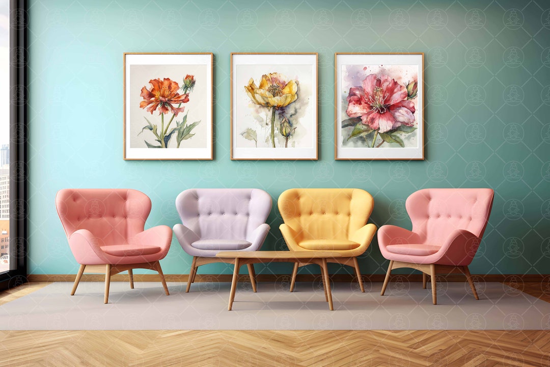 3 Frames Colorful Gallery Wall Mockup, Three Frames Mock Up, Interior ...