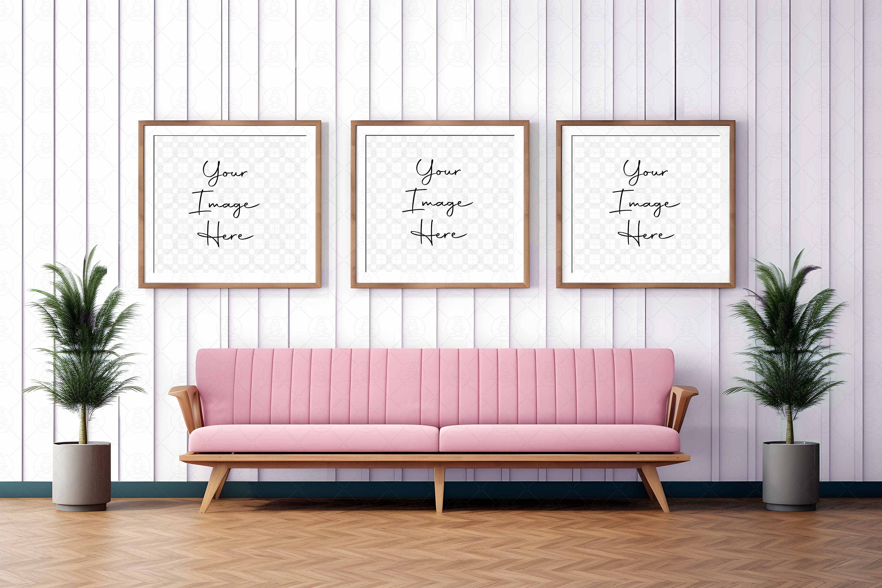 3 Square Frames Gallery Wall Mockup, Three Frames Mock Up, Interior ...
