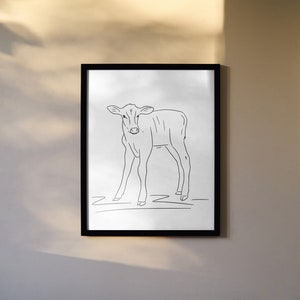 Newborn Dairy Calf Minimalist Drawing, Digital Download, Calf Print ...