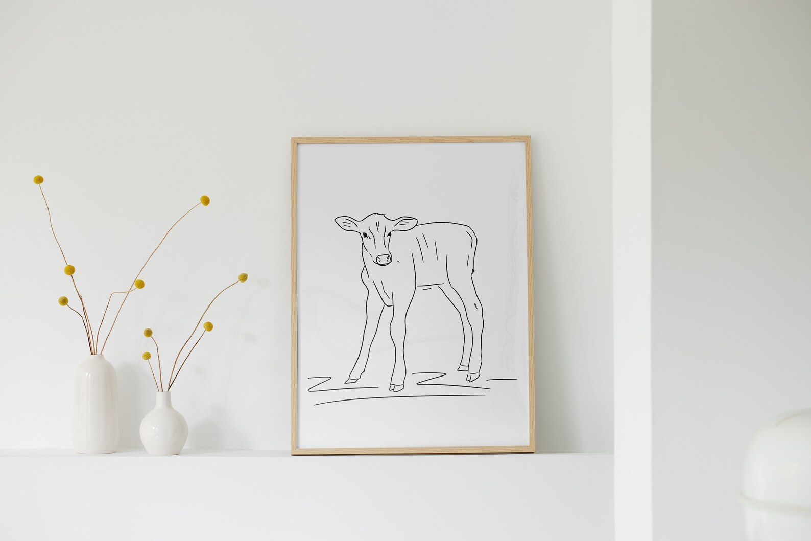 Newborn Dairy Calf Minimalist Drawing, Digital Download, Calf Print ...