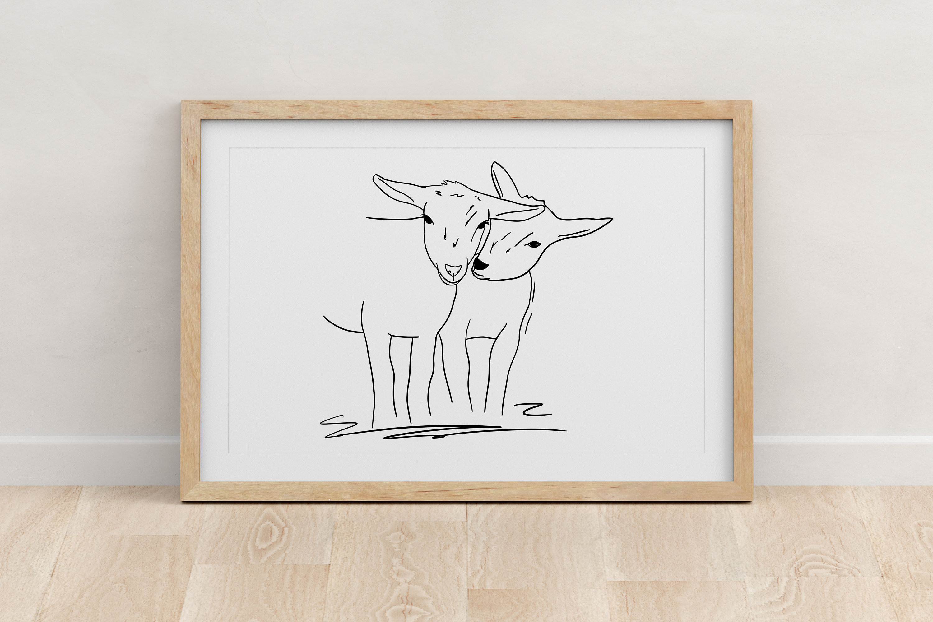 Two Baby Goats Sketch, Digital Download, Goat Kids Print, Simple Goat ...