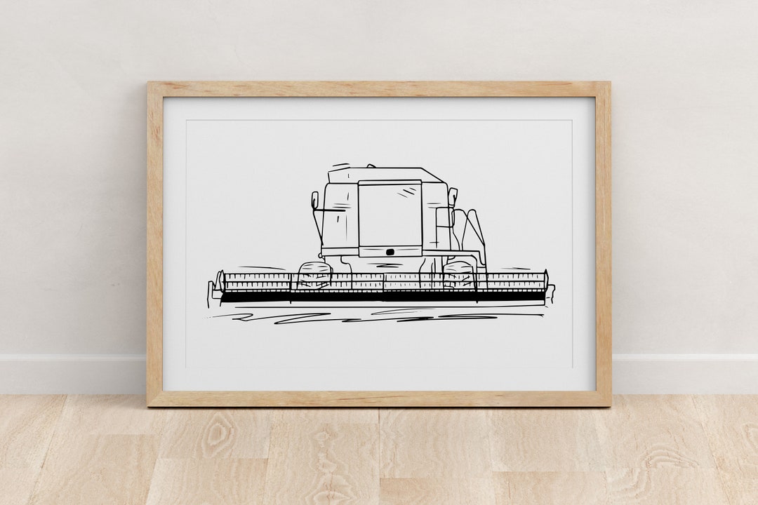 Minimalist John Deere Combine Harvest Sketch, Digital Download, Farm ...