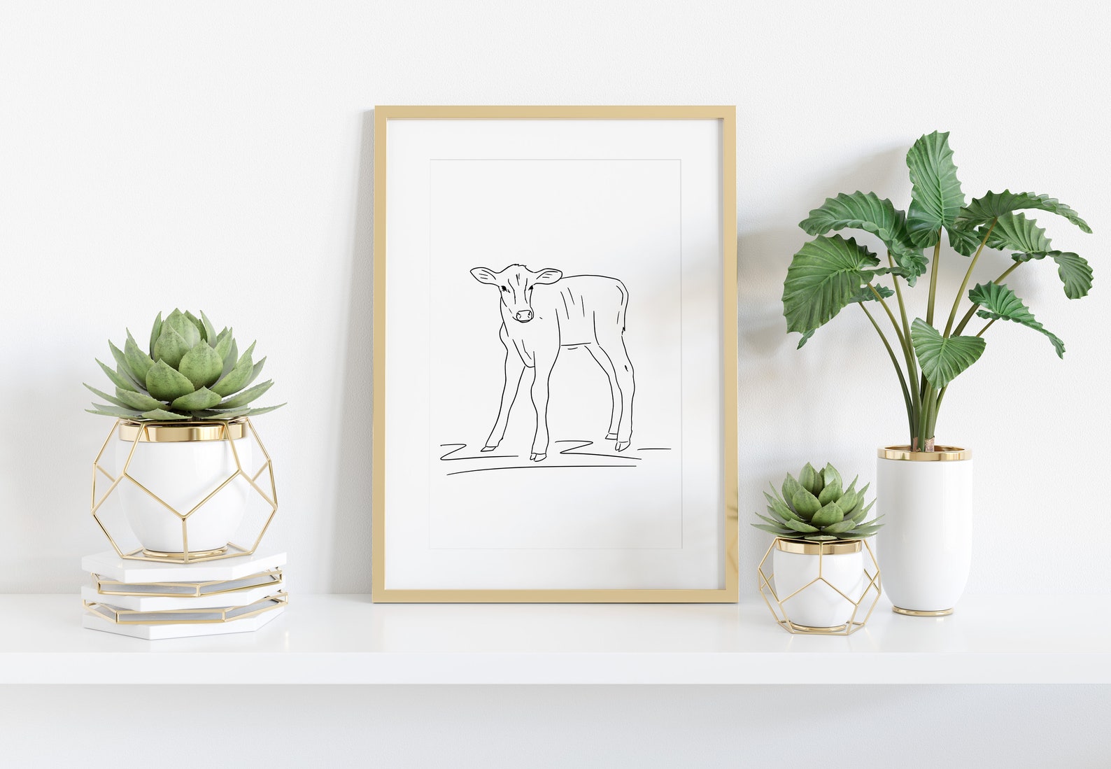 Newborn Dairy Calf Minimalist Drawing, Digital Download, Calf Print ...