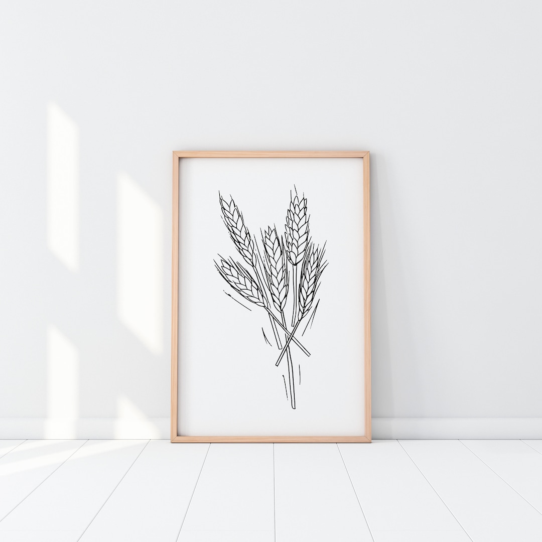 Wheat Minimalist Drawing, Digital Download, Wheat Print, Simple Wheat ...