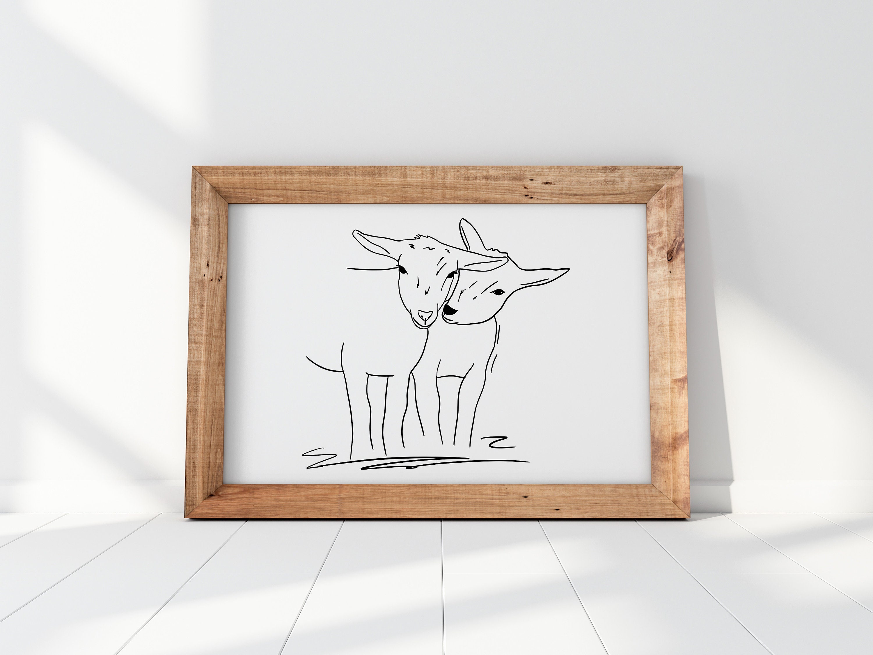 Two Baby Goats Sketch, Digital Download, Goat Kids Print, Simple Goat ...