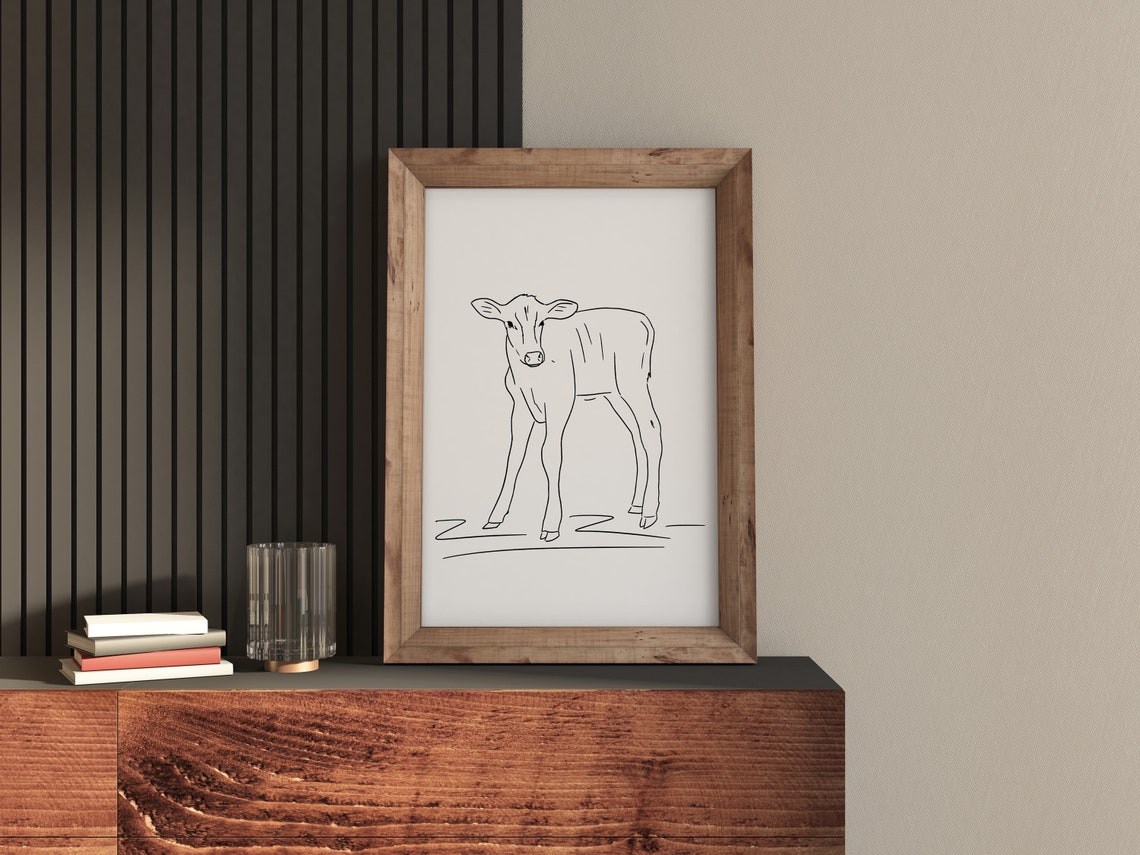 Newborn Dairy Calf Minimalist Drawing, Digital Download, Calf Print ...