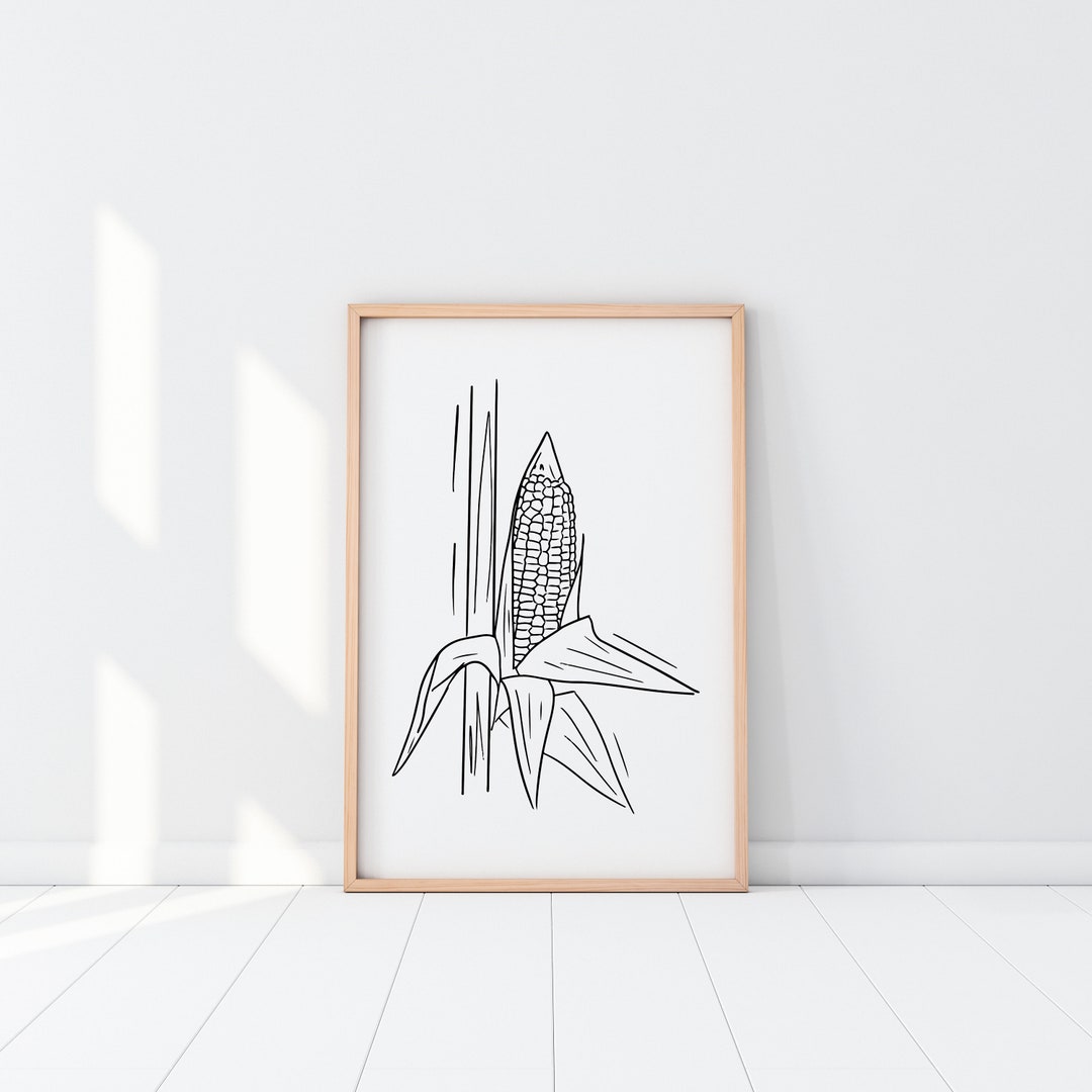 Corn Minimalist Drawing, Digital Download, Farm Print, Simple Corn ...