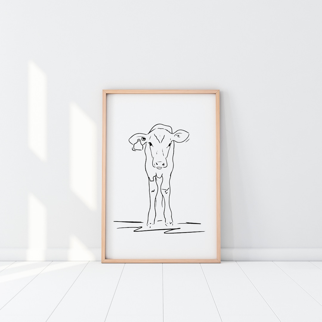 Dairy Calf Minimalist Drawing, Digital Download, Calf Print, Simple ...
