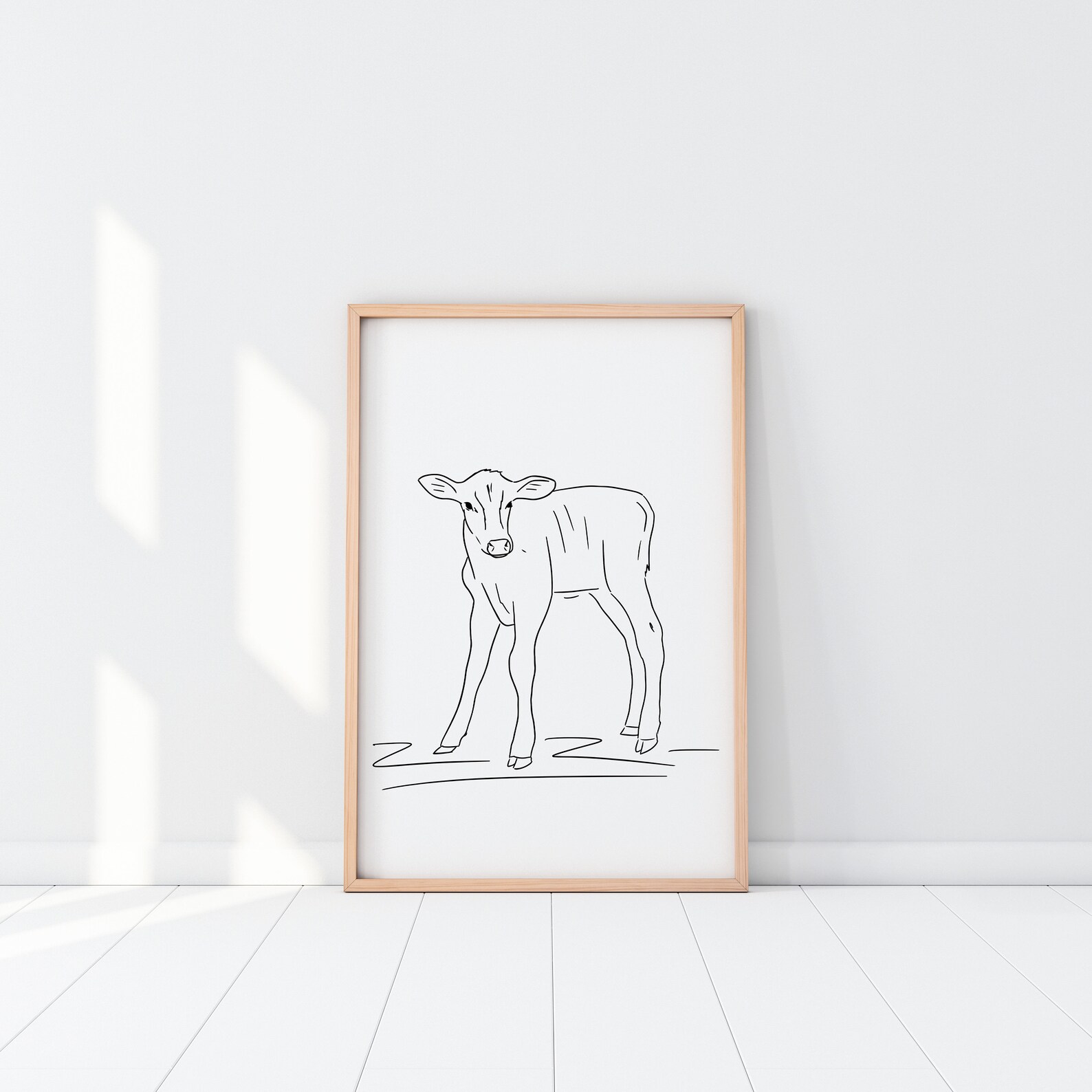 Newborn Dairy Calf Minimalist Drawing, Digital Download, Calf Print ...