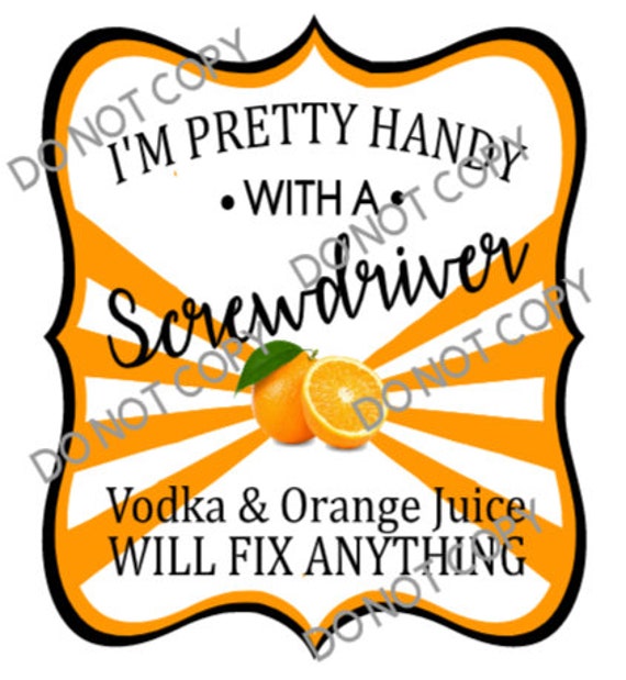 Screwdriver Label Digital File Vodka and Orange Juice PNG - Etsy