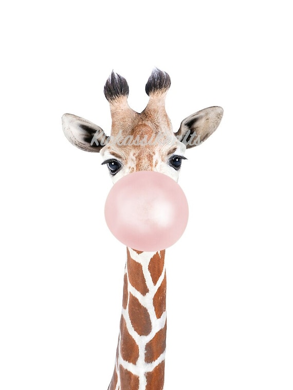 Giraffe Bubble Gum Digital Print | Etsy