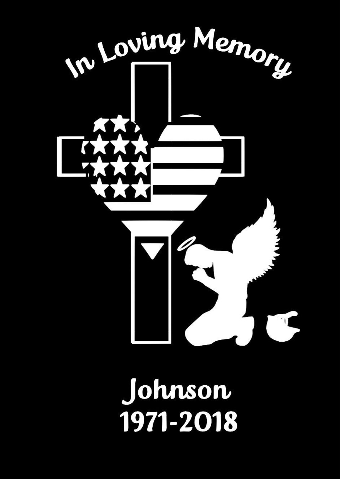 Fallen Hero Tribute Decal: Cross With Heart American Flag and Angelic ...