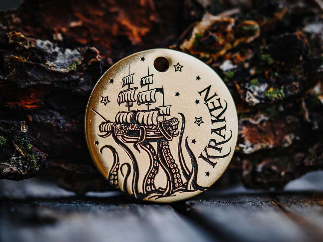 The Kraken Dog Tag | Engraved | Copper | Personalized | Pet Cat Id ...