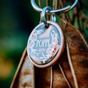 Poppy Flower Dog Tag | Engraved | Copper | Personalized | Pet Cat Id ...