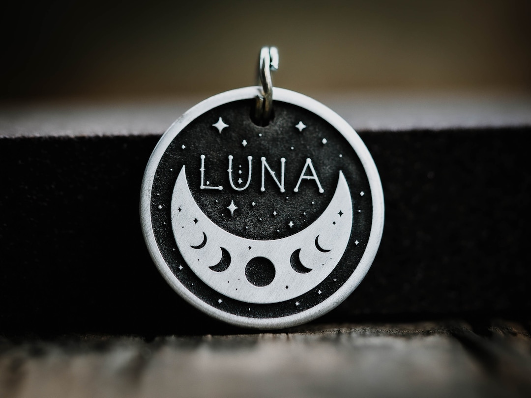 Moon Phases Dog Tag | Engraved | Copper | Personalized | Pet Cat Id Tag ...