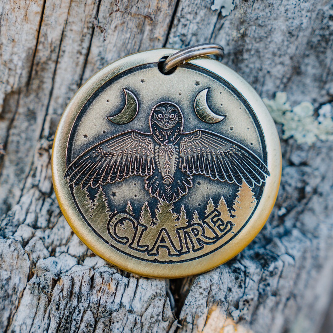 Owl Tribal Tag | Engraved | Copper | Personalized | Pet Cat Id Tag ...