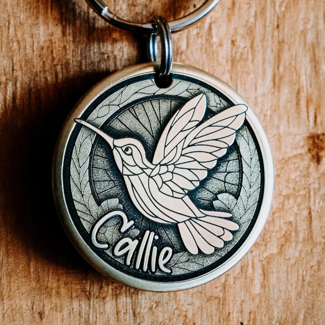 Hummingbird Stained Glass Tag | Engraved | Copper | Personalized | Pet ...