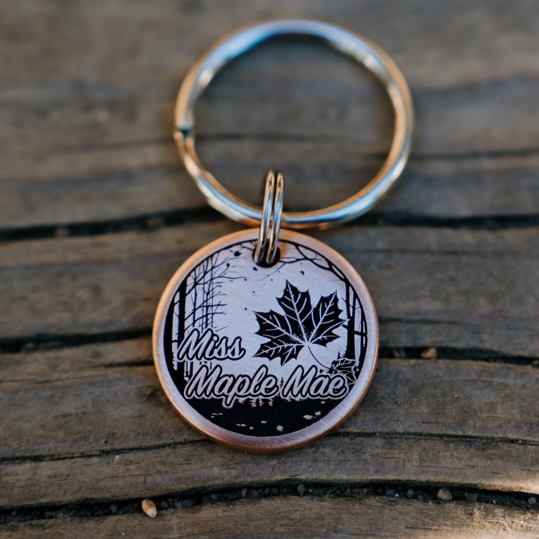 Maple Leaf Dog Tag | Engraved | Copper | Personalized | Pet Cat Id Tag ...