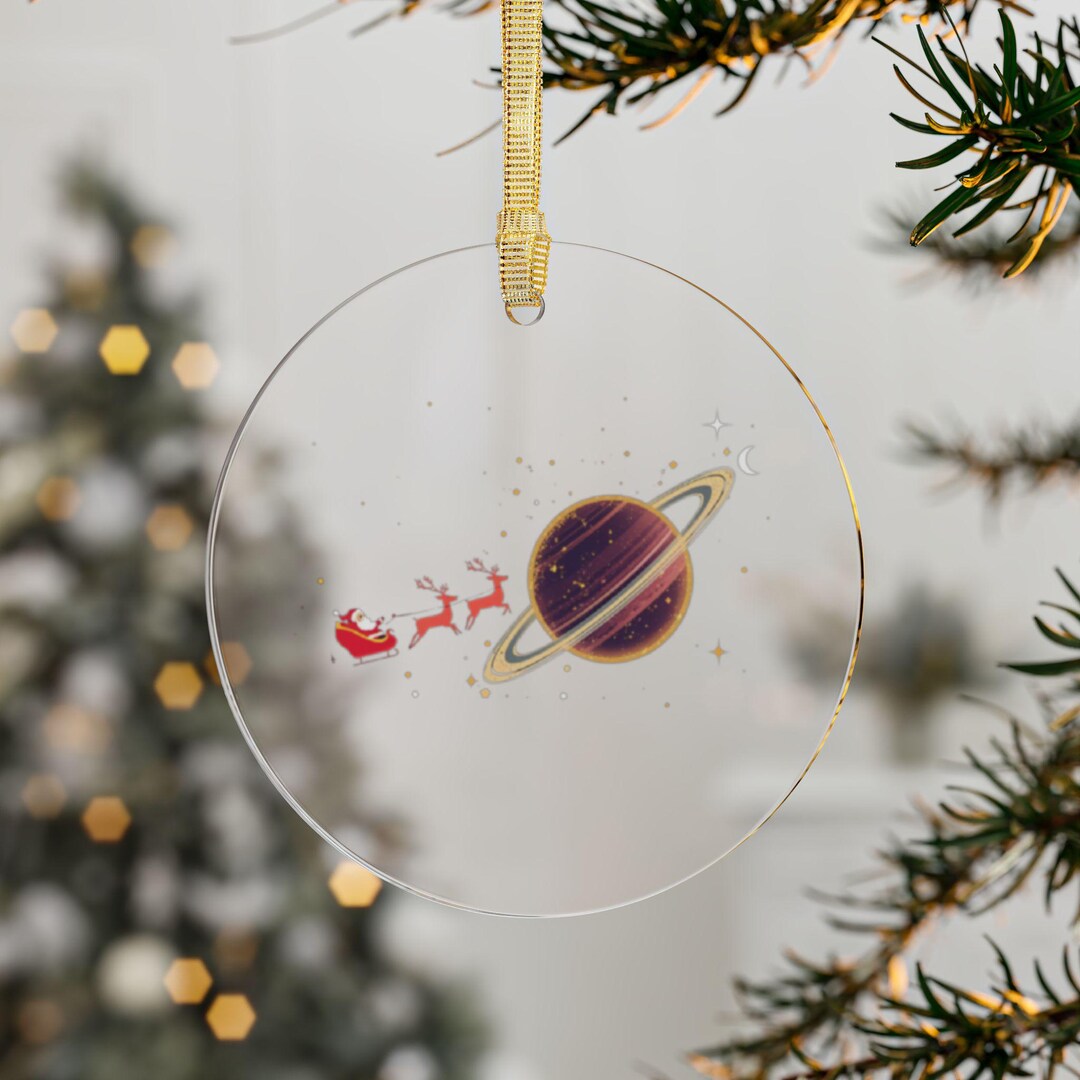 Space and Astronomy Christmas Acrylic Ornament - Santa Sleigh Orbiting ...