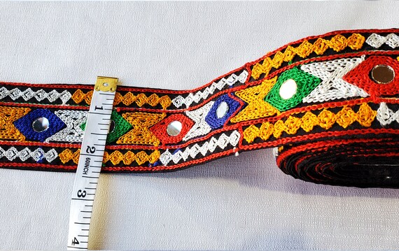 Multicolor Gujrati Border With Mirror Work Silk Cotton Fabric - Etsy