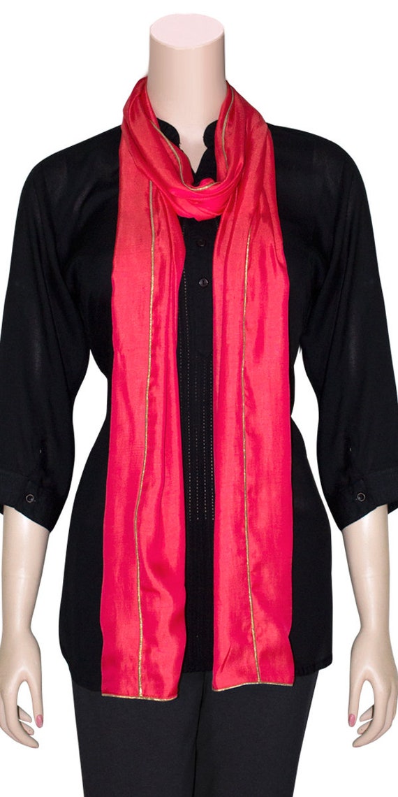 Red & Golden Viscose/Satin Silk Scarf Piping Shiny Bright | Etsy