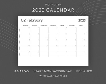 2022 Calendar Printable Instant Download Black & White - Etsy