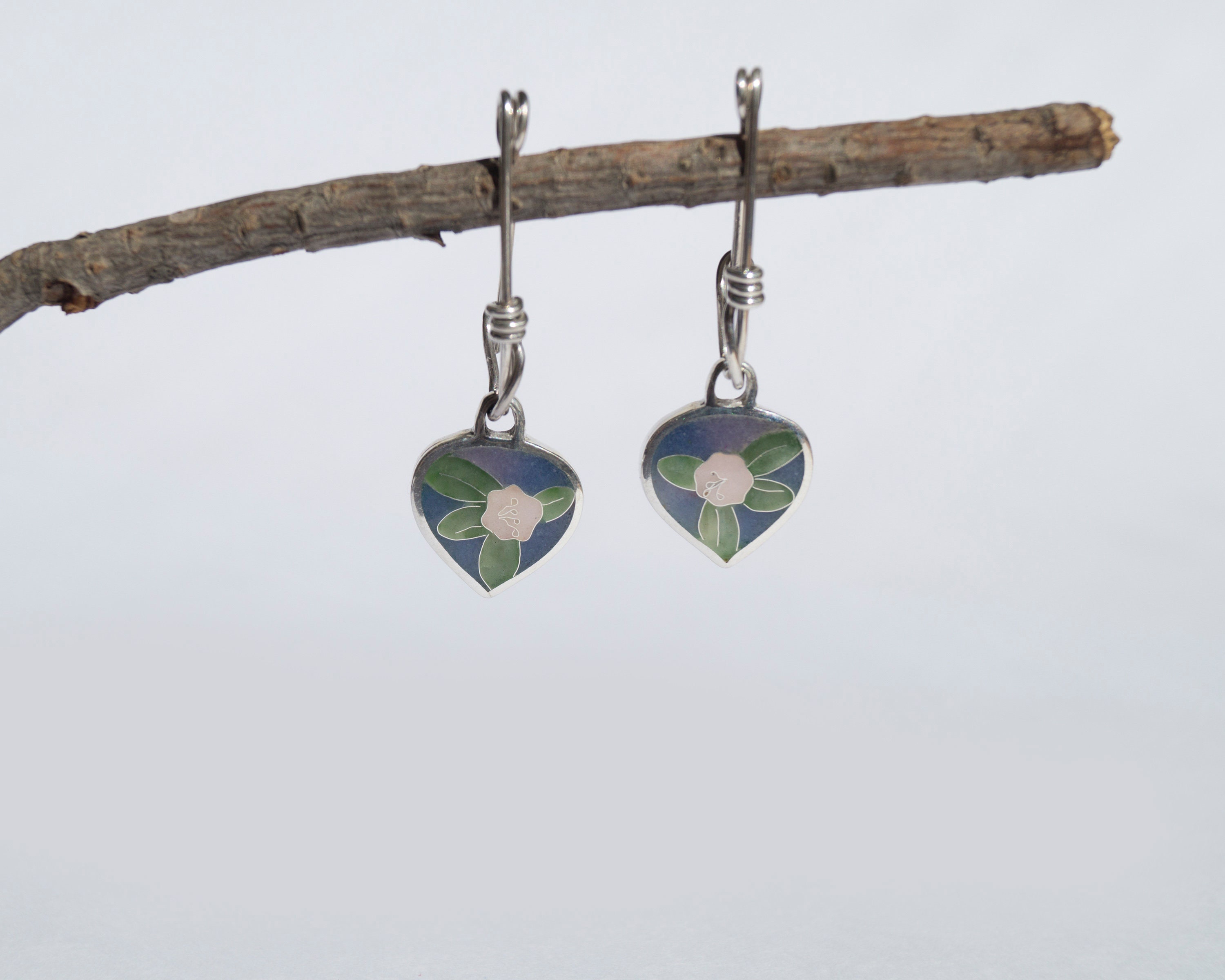 Safety Pin Earrings Mayflower Cloisonné Enameldangle - Etsy