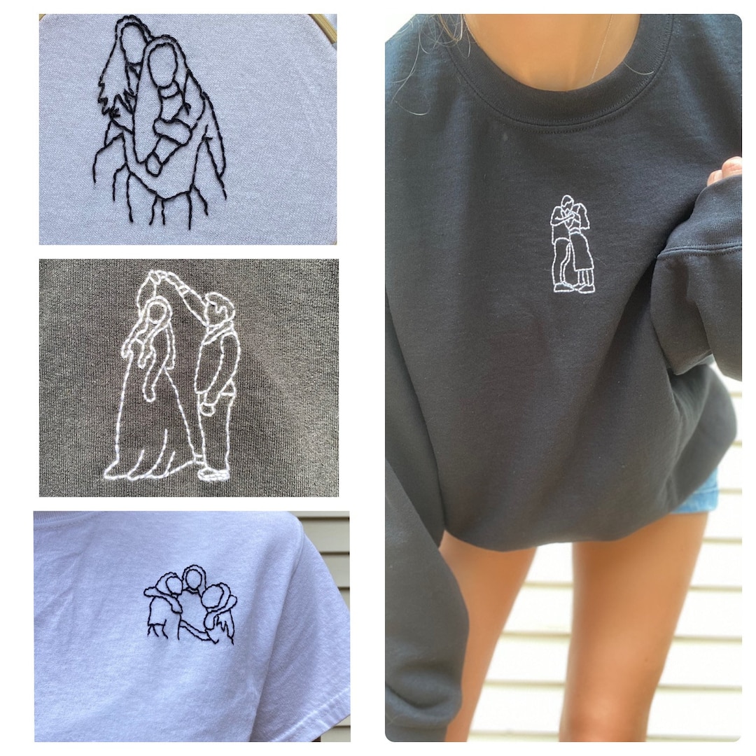 Custom Portrait Embroidered T-shirt: Personalized Family Outline - Etsy