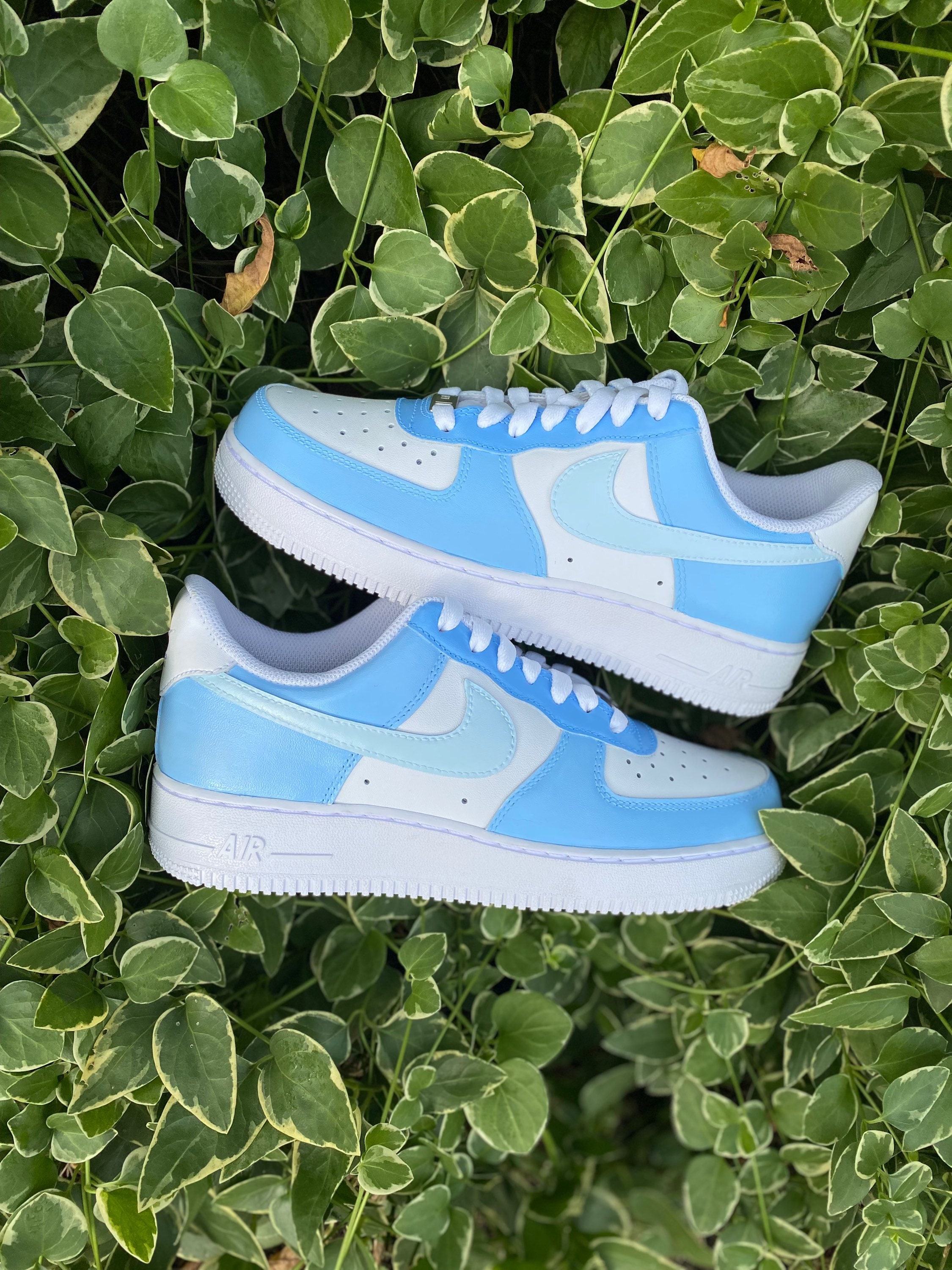 Hand Painted Baby Blue Color Block Air Force 1 Sneakers - Etsy