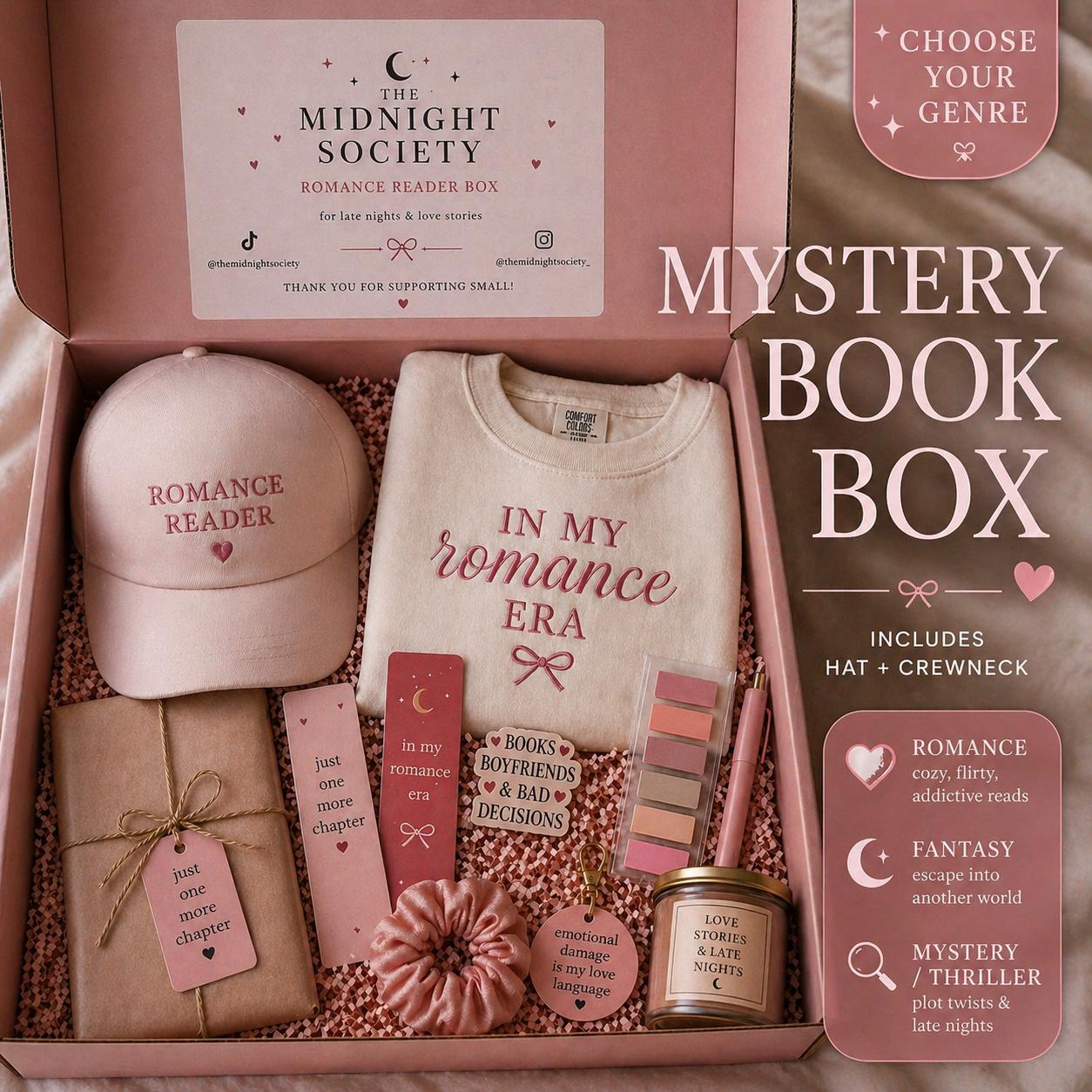 Midnight Reader Mystery Book Box With Hat + Crewneck - Etsy