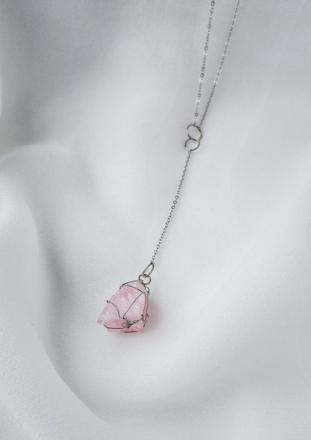 Rose Quartz Necklace, Crystal Necklace, Long Silver Necklace ...