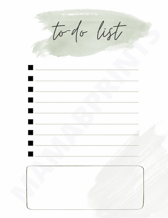 To Do List Green Template Brush Stroke Digital Download Watercolor ...