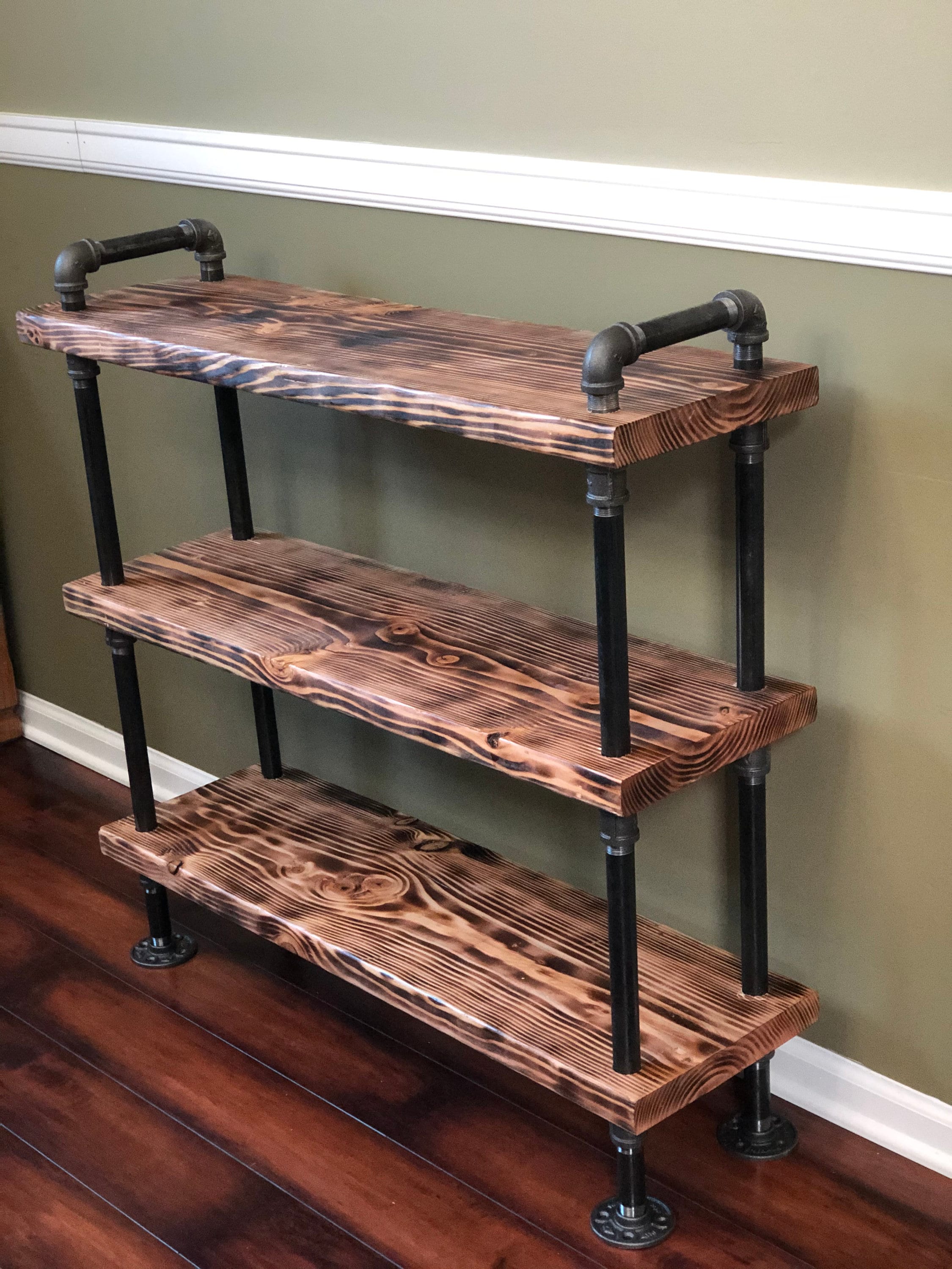 Rustic Burned Wood Shelving Unit - Etsy