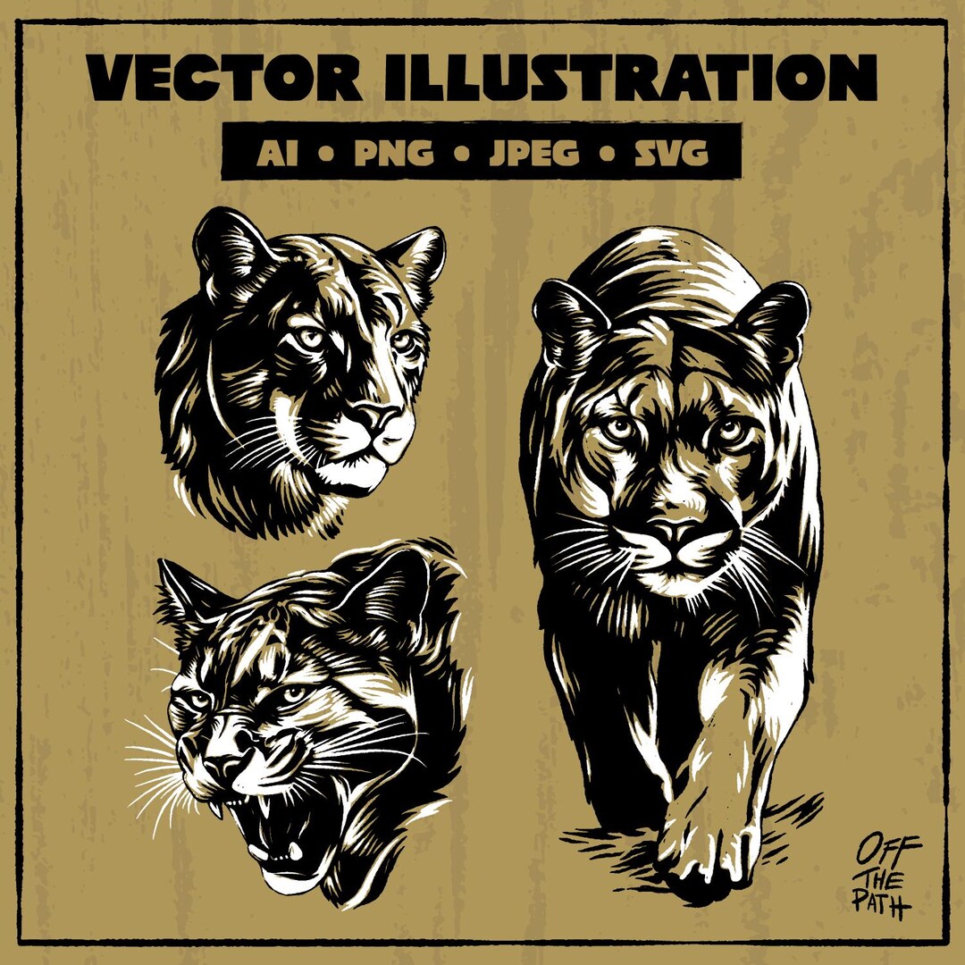 Instant Download Cougar Vector Bundle | Ai PNG JPEG SVG | Transparent ...