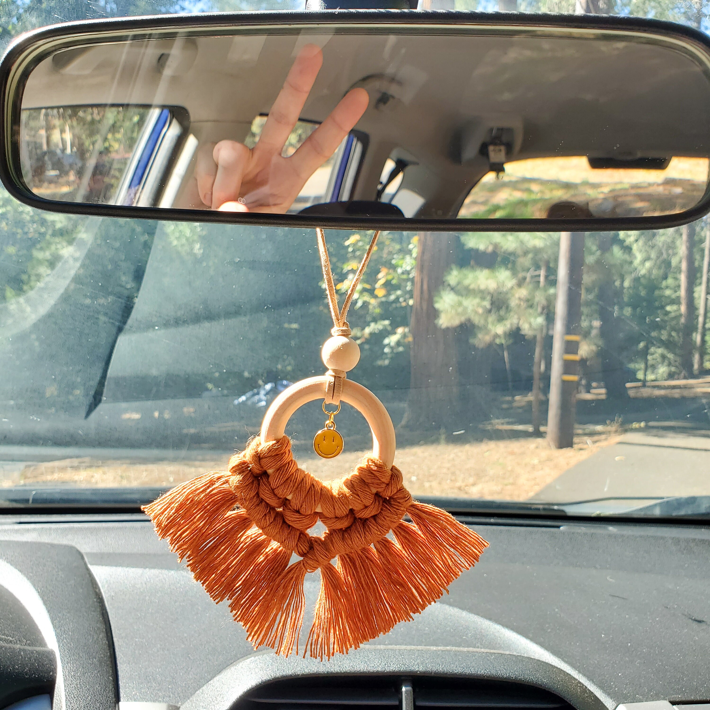 Groovy Smiley Car Charm Retro Happy Face Macrame Car Charm - Etsy