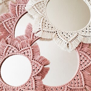 Boho Blush Pink Macrame Mirror | Flower Design Macrame Mirror | Girls ...